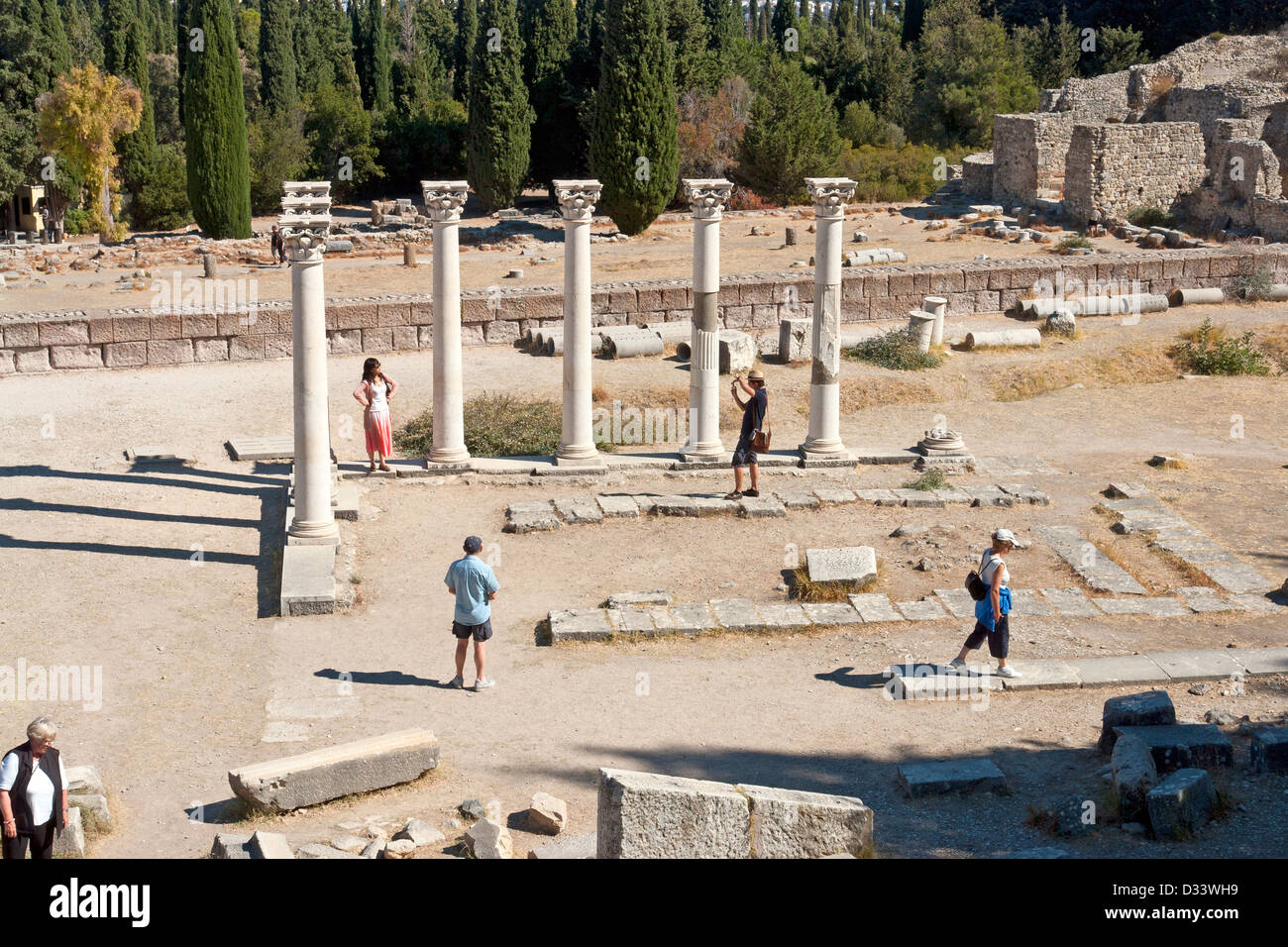 Ruins at the Asklepion healing temple complex on the Greek island of ...