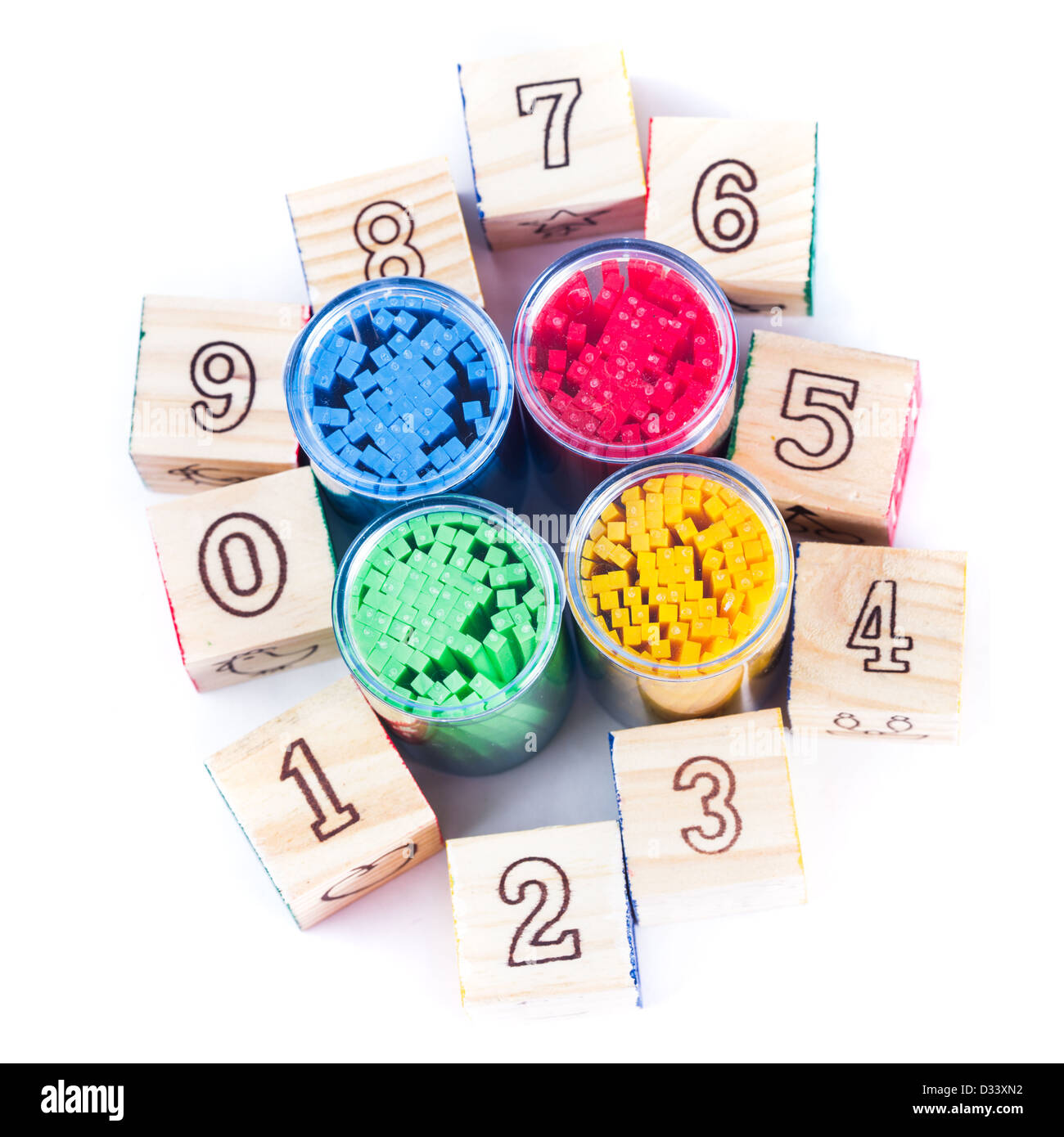 Various color counting sticks wooden cubes with digits isolated Stock ...