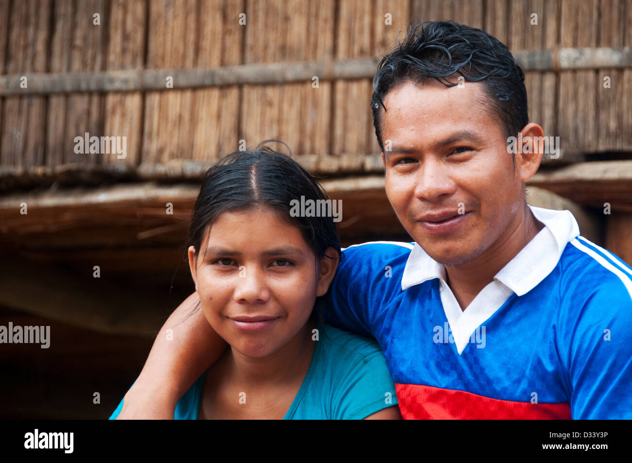 A Matses Mayorunas couple, wife and husband, Buen Peru village on Rio ...