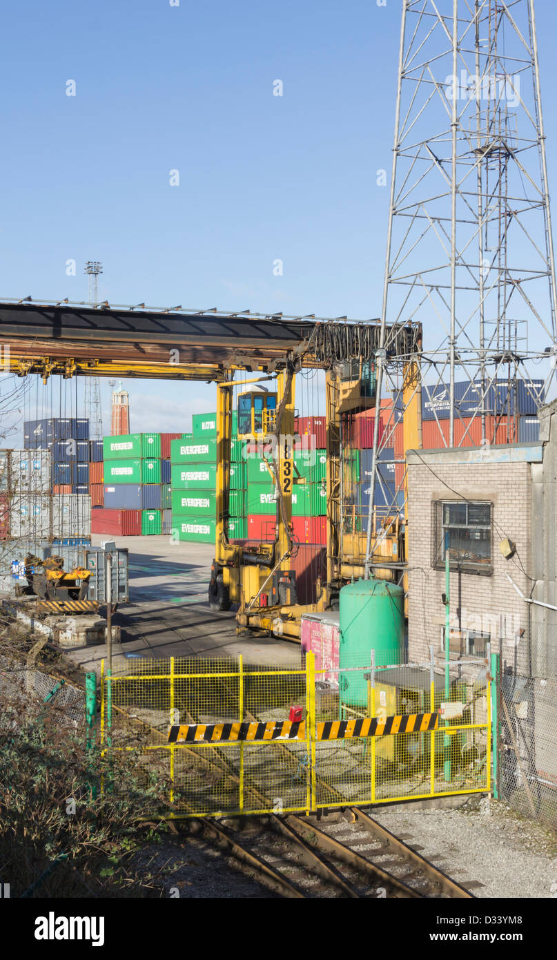 Railway entrance to Barton Dock Road container shipping terminal ...