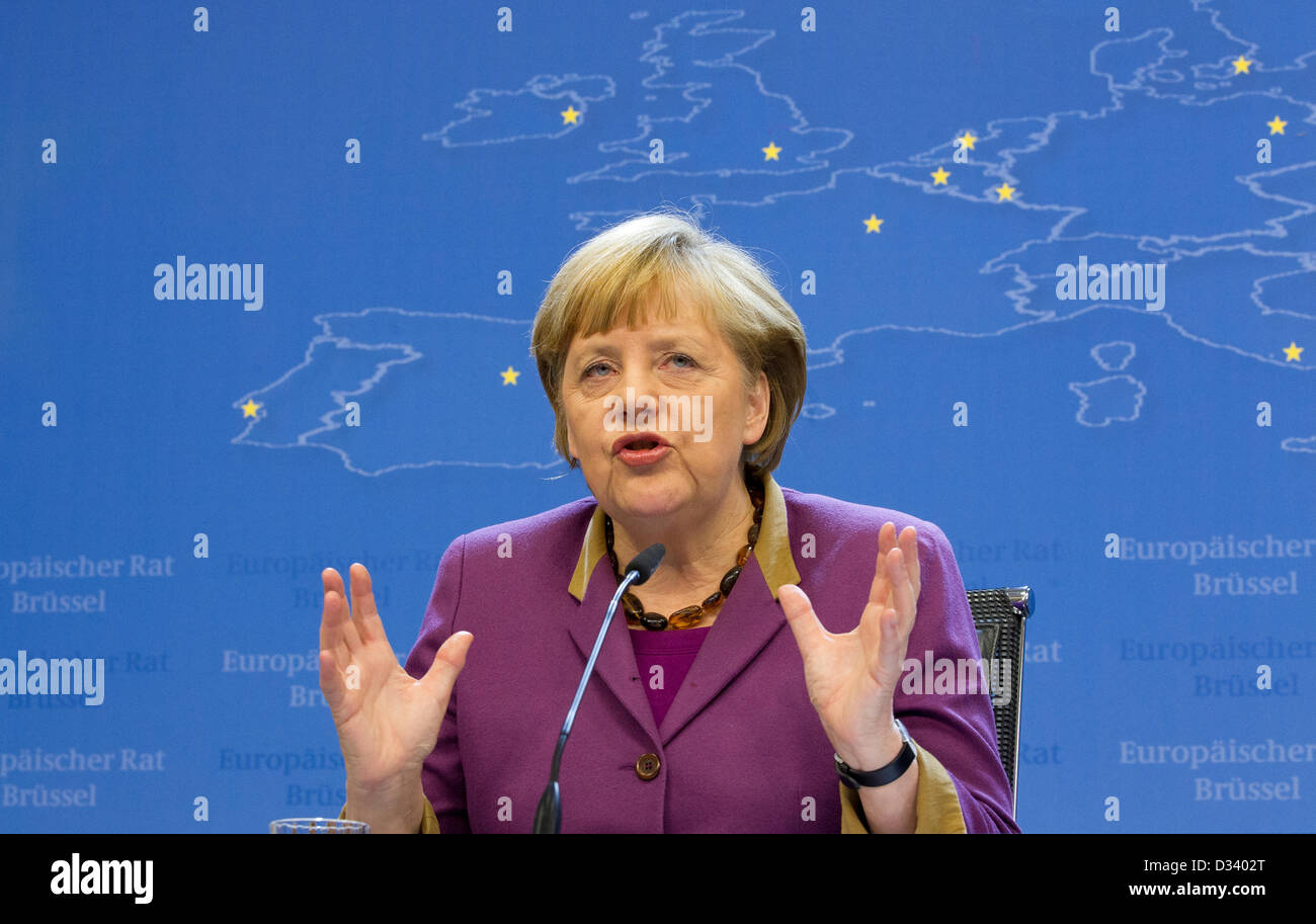 German Chancellor Angela Merkel speaking after the European Council ...