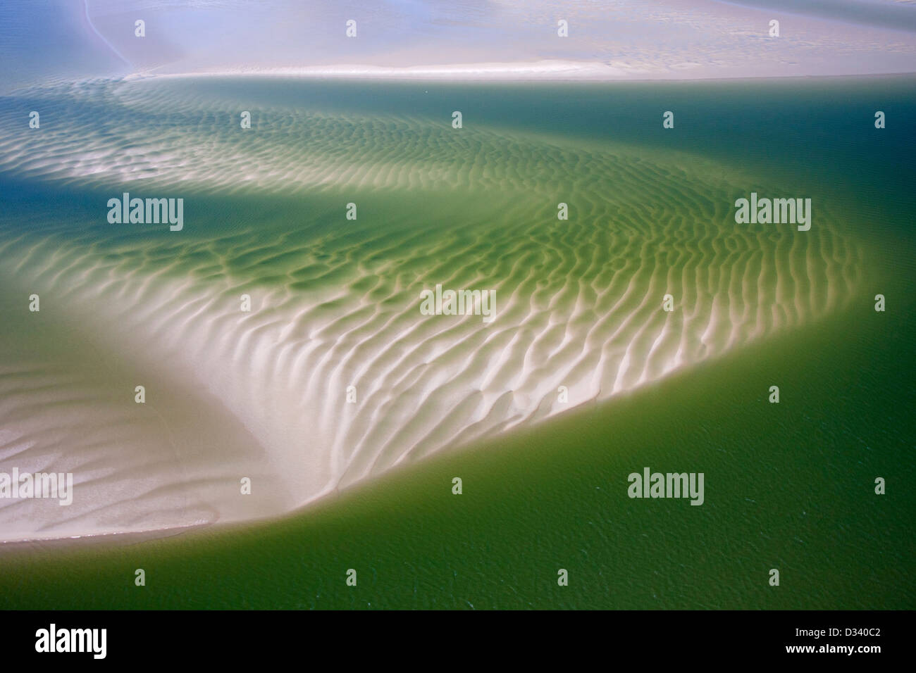 Aerial view over tidal mudflats of the Wadden Sea National Park, North ...