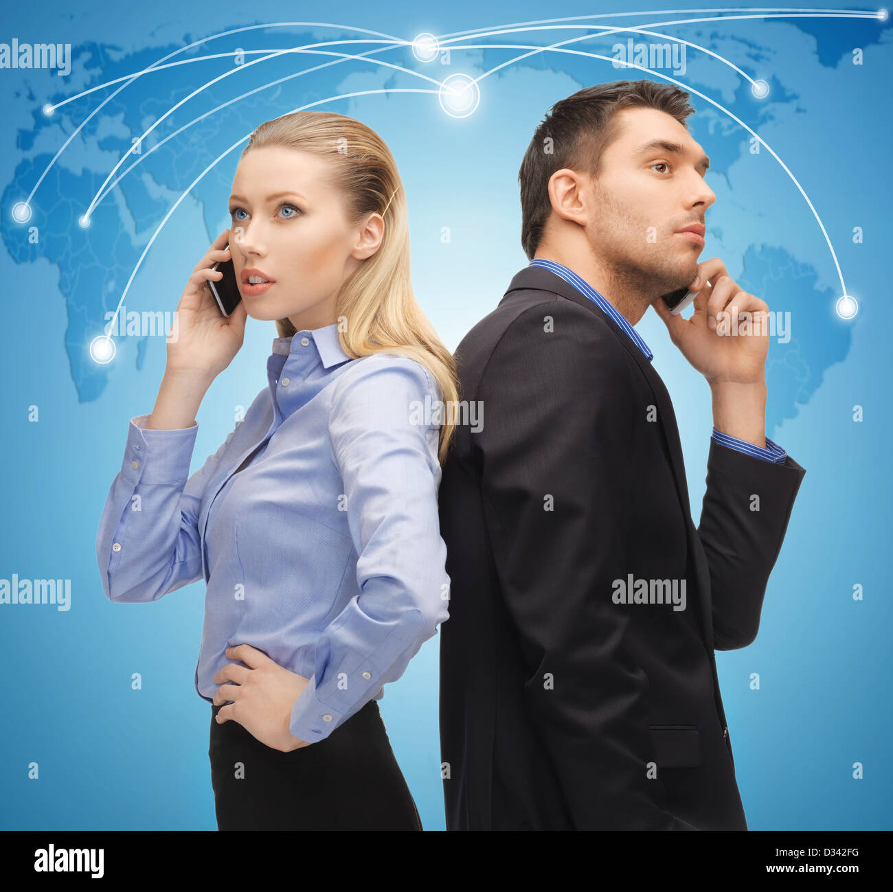 man and woman with cell phones Stock Photo - Alamy