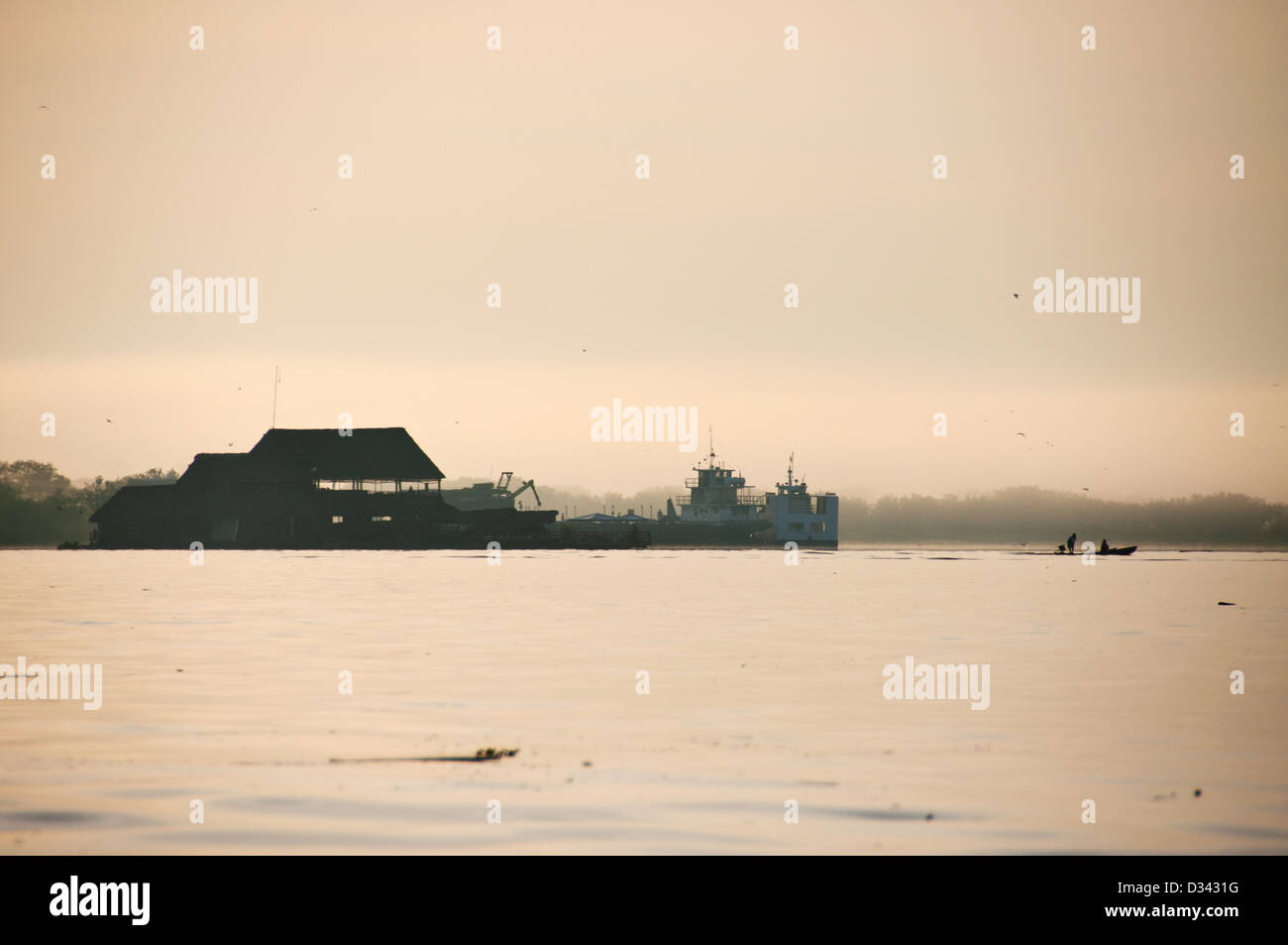 Amazon River in the mist at dawn, Iquitos, Amazonian Peru Stock Photo ...
