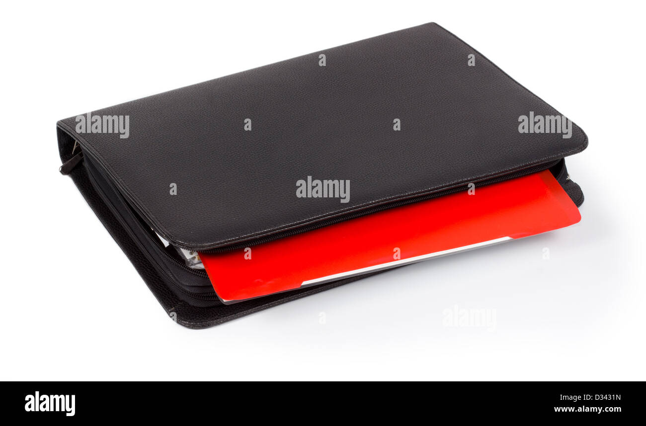 Black leather diary with a colourful red tab for organizing and ...