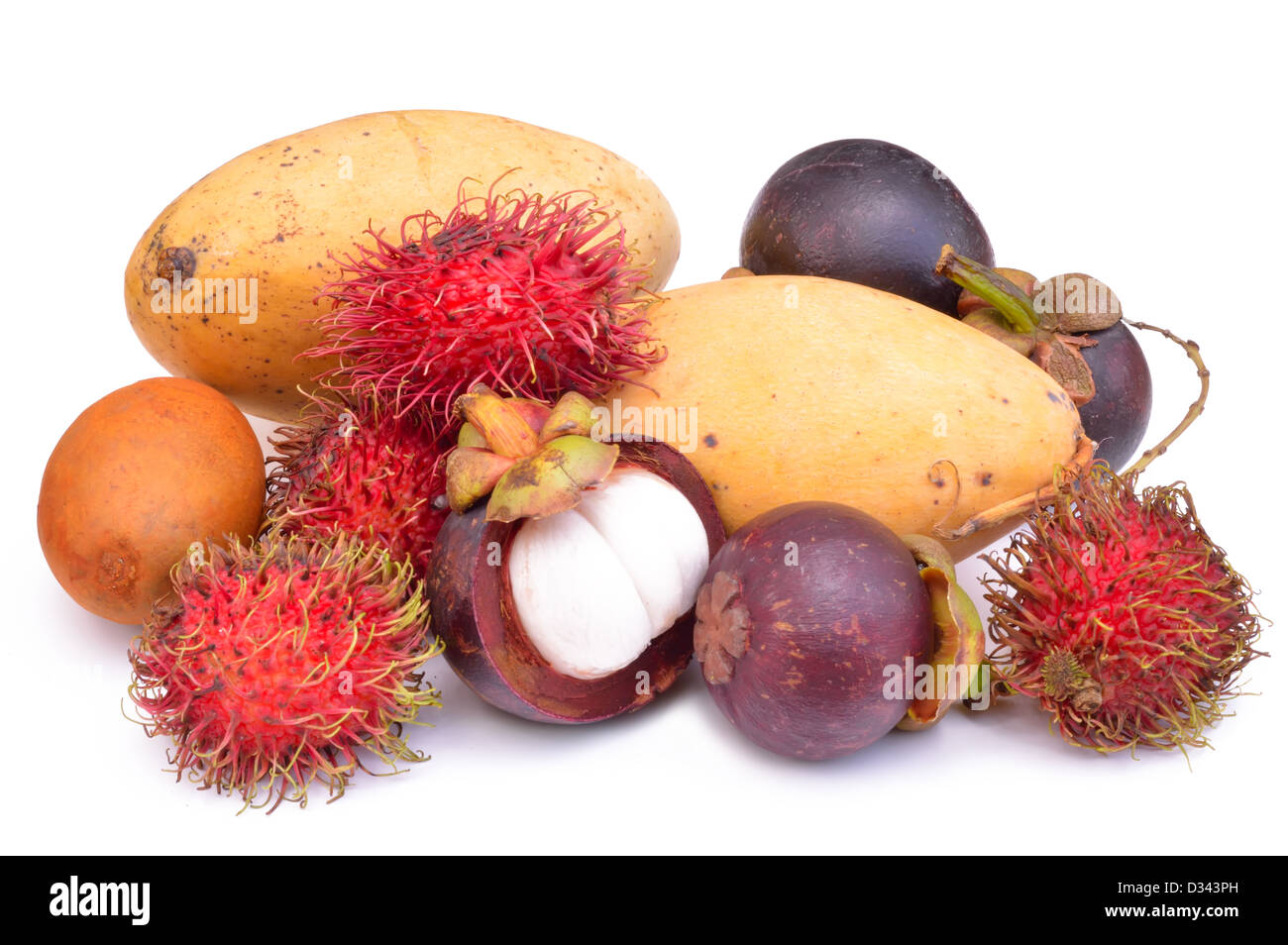 Set of tropical fruit n a white background close-up Stock Photo - Alamy