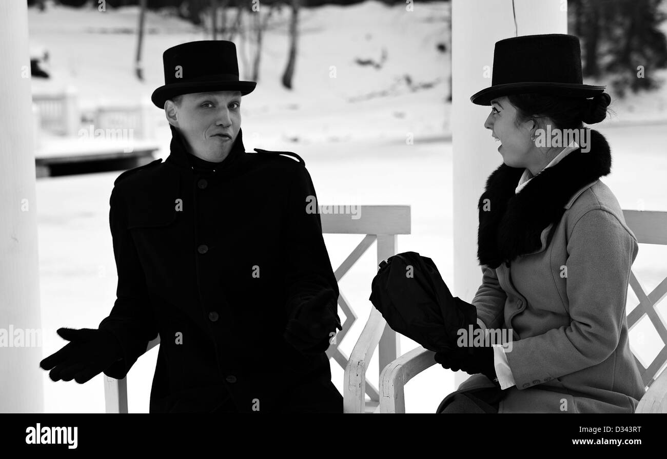 Shaded man express surprise on woman some suggestions Stock Photo - Alamy