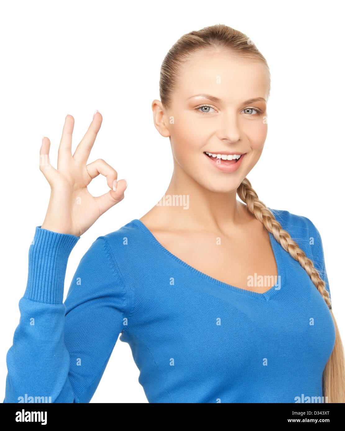 young woman showing ok sign Stock Photo - Alamy