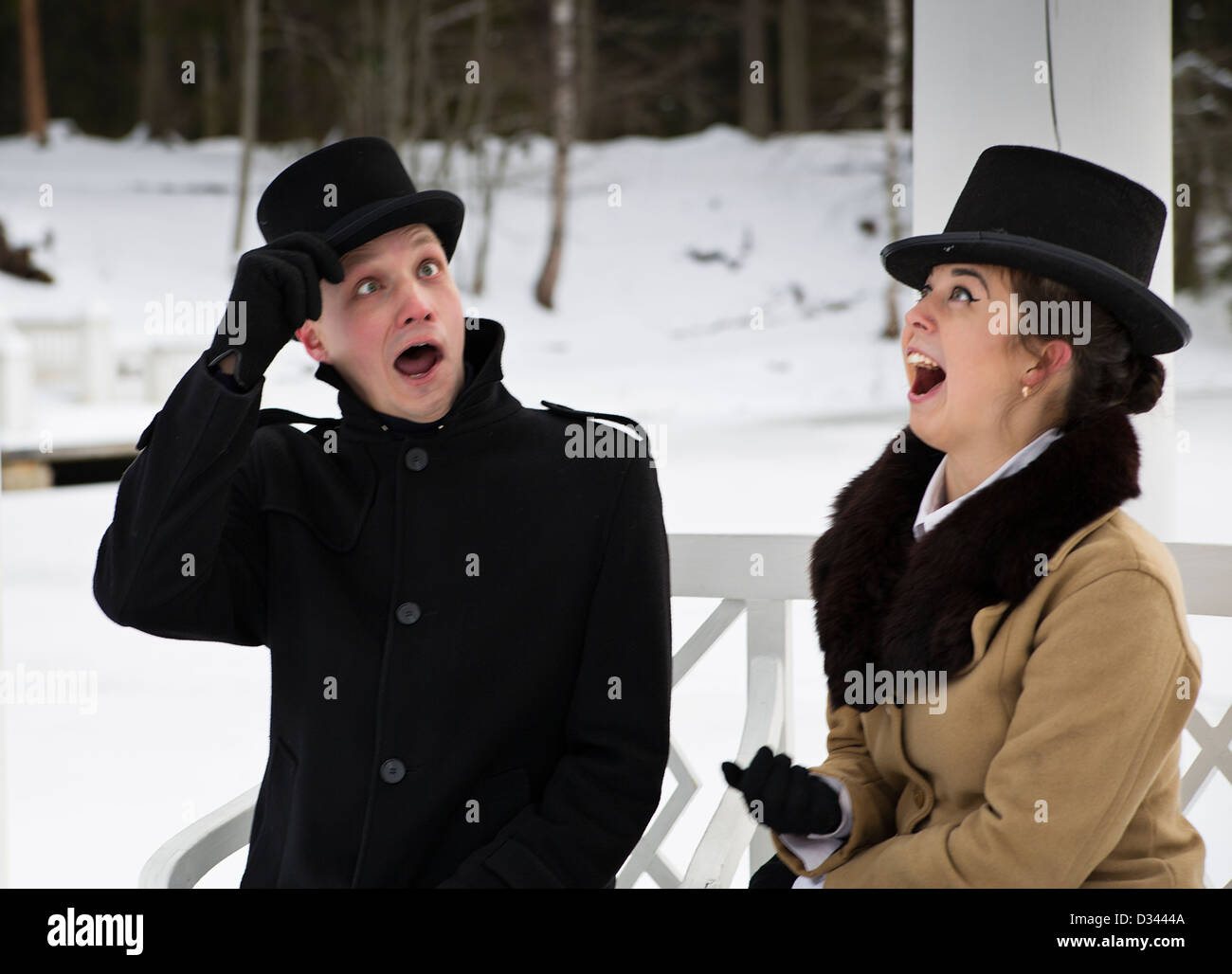 Man and woman surprise when something happened unpredictable Stock ...
