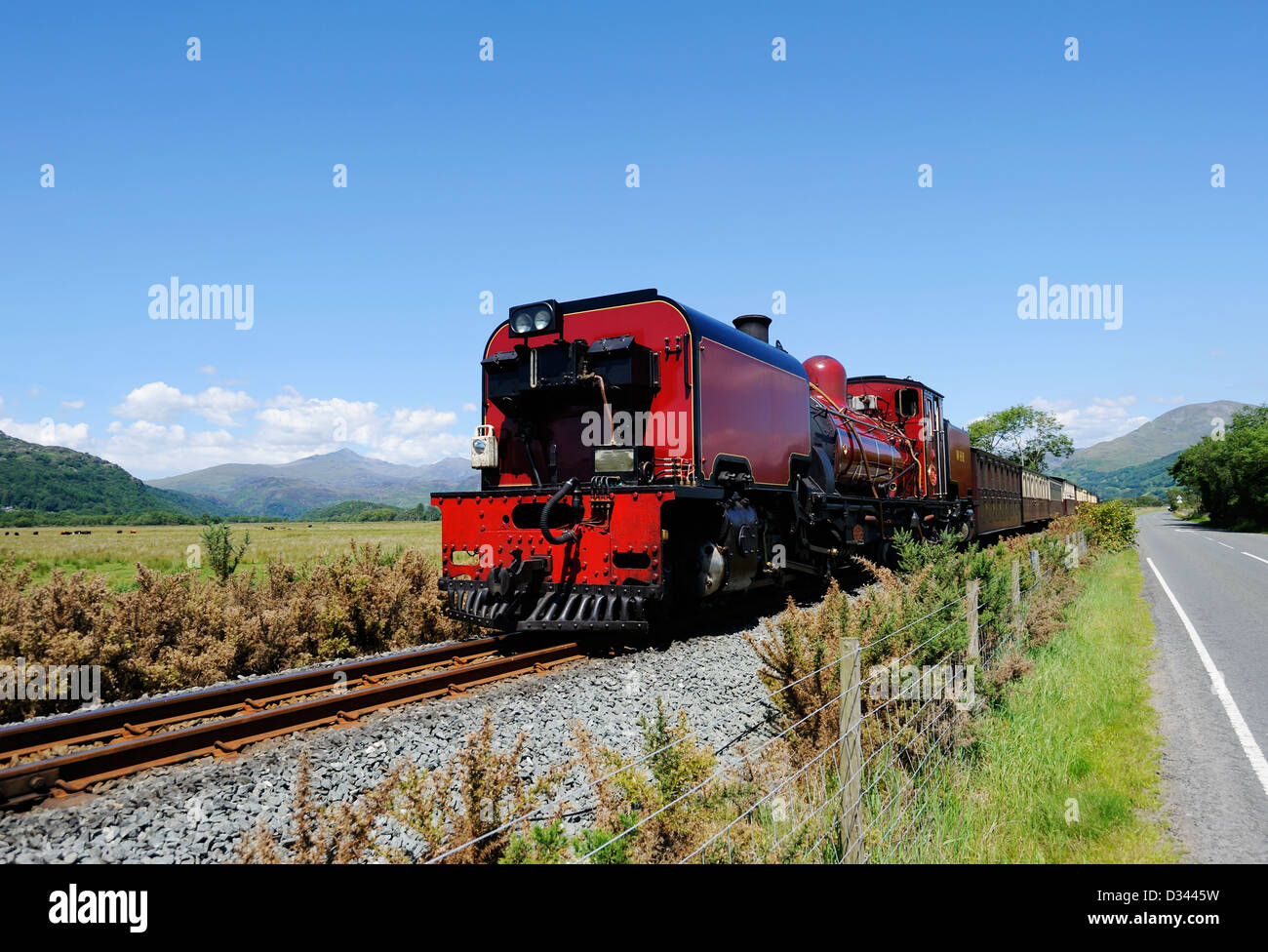 Steam train on the Welsh Highland Railway which runs from Caernarfon to ...