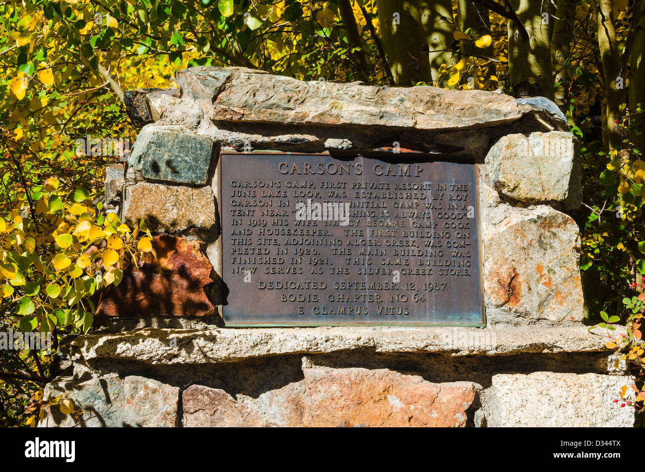 Carson's Camp historical plaque at the Silver Lake Resort, Inyo ...