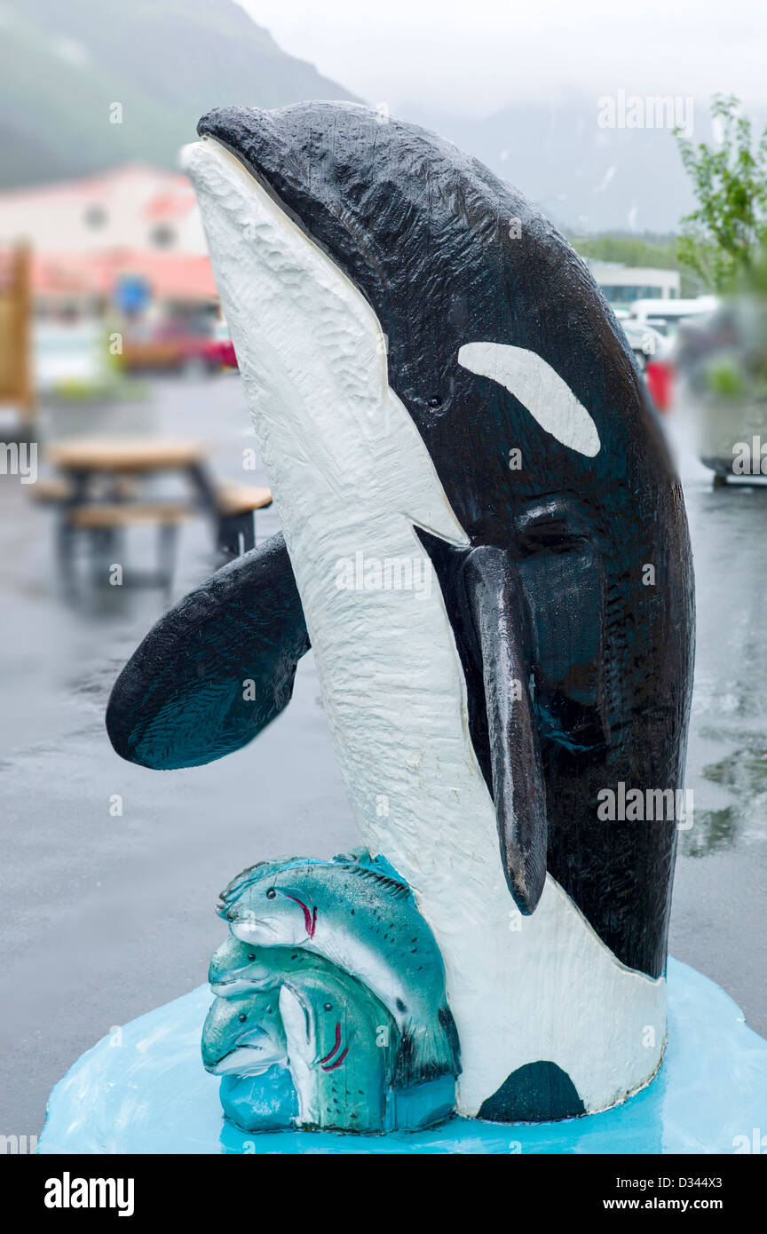 Hand carved Killer Whale (Orca), downtown Seward, Alaska, USA Stock ...