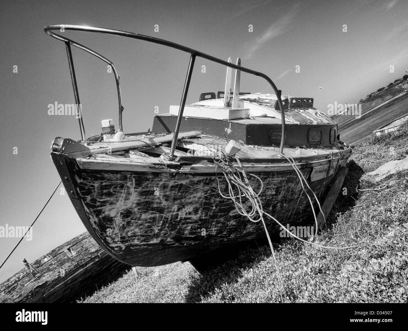 Washed up yacht Stock Photo - Alamy