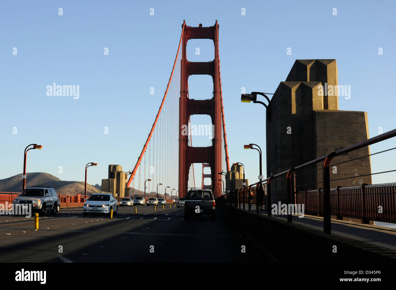 Driver's view of Golden Gate Bridge driving across the bridge from the ...
