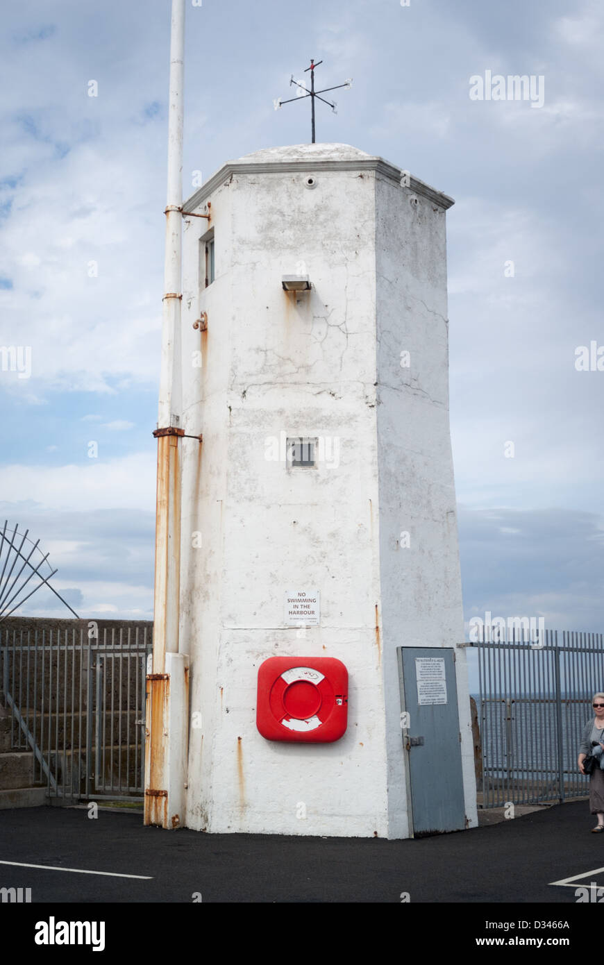 Lighthouse at the harbour, Seahouses, Northumberland, England Stock ...