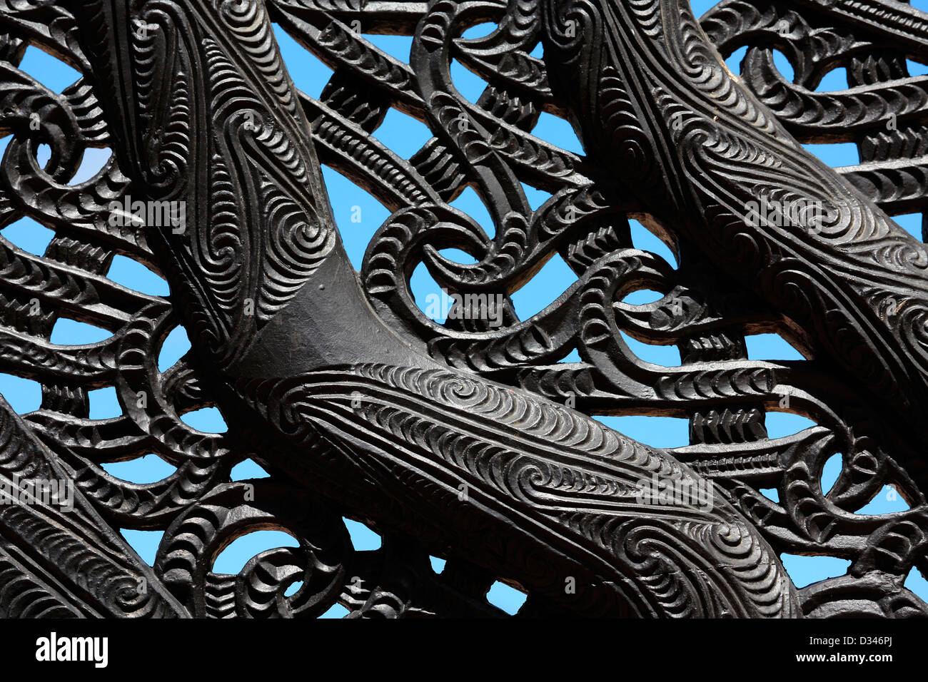 The finely carved bow of the great Maori waka war canoe ...