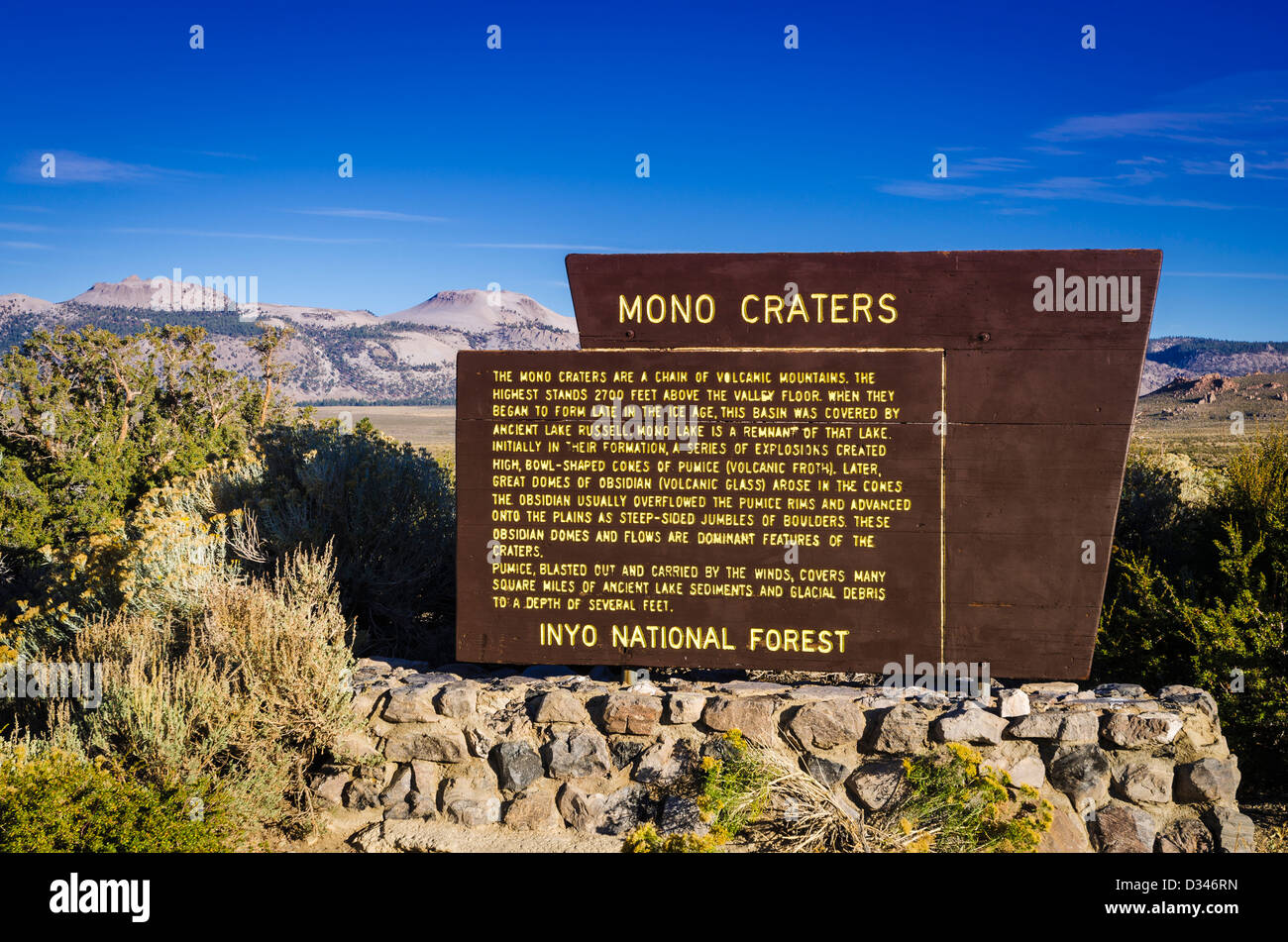 Interpretive sign at Mono Craters, Inyo National Forest, California USA ...