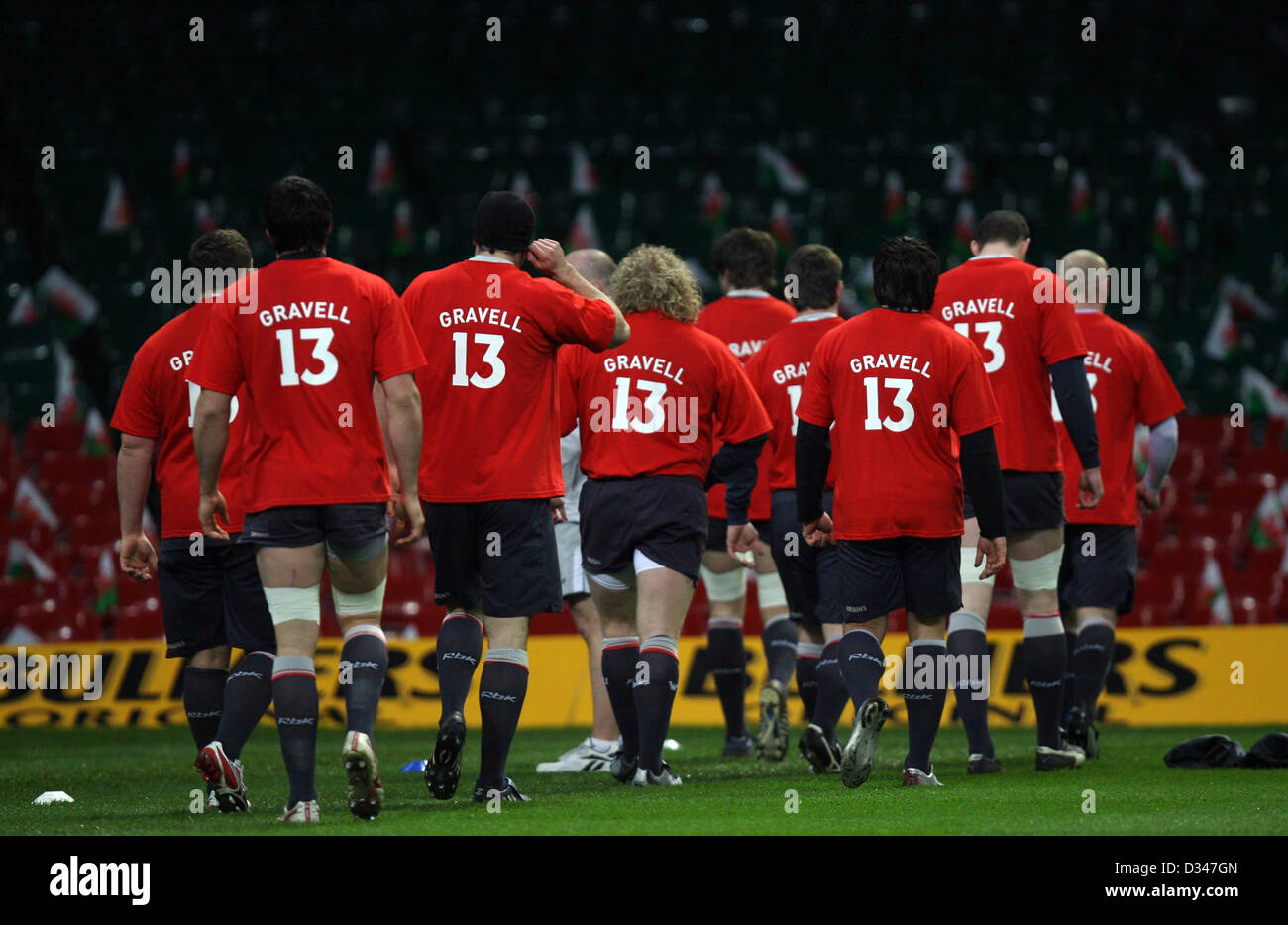 The Welsh rugby squad wear their number 13 t-shirts in respect of the ...
