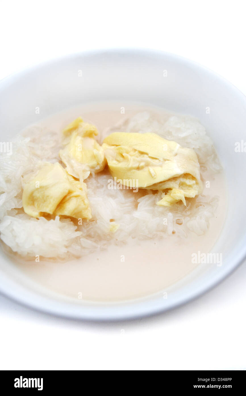 Thai dessert , Sticky rice with durian in coconut milk Stock Photo - Alamy