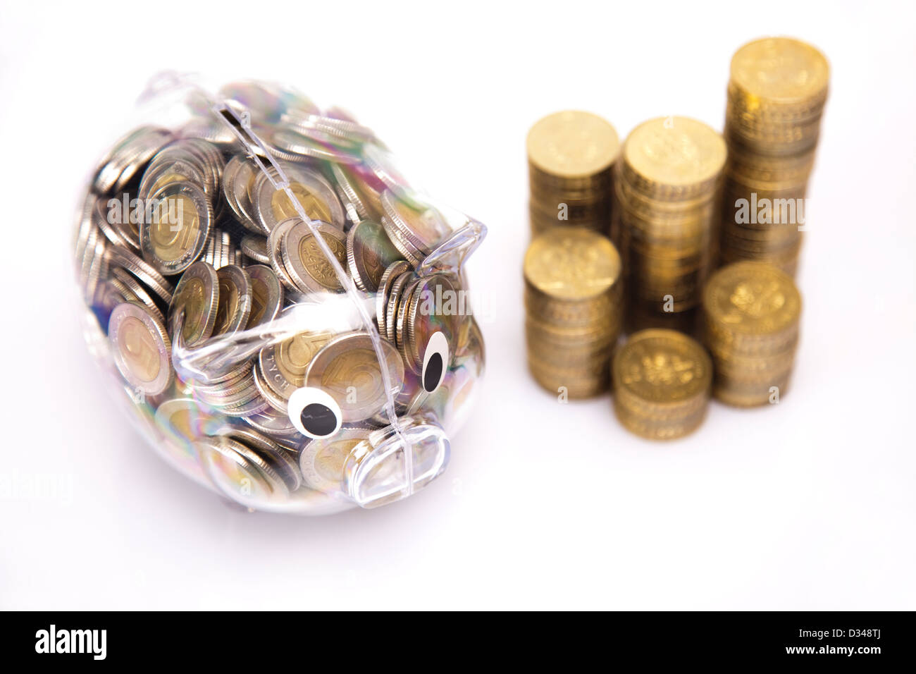 Pig bank and money coin Stock Photo - Alamy