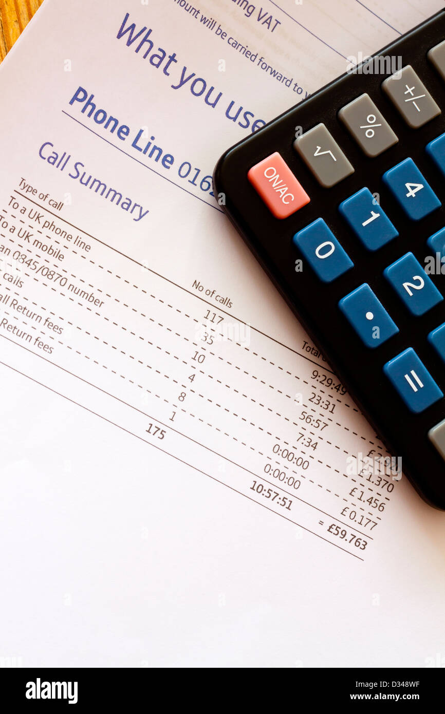 BT phone bill from UK based telecommunications company with calculator ...