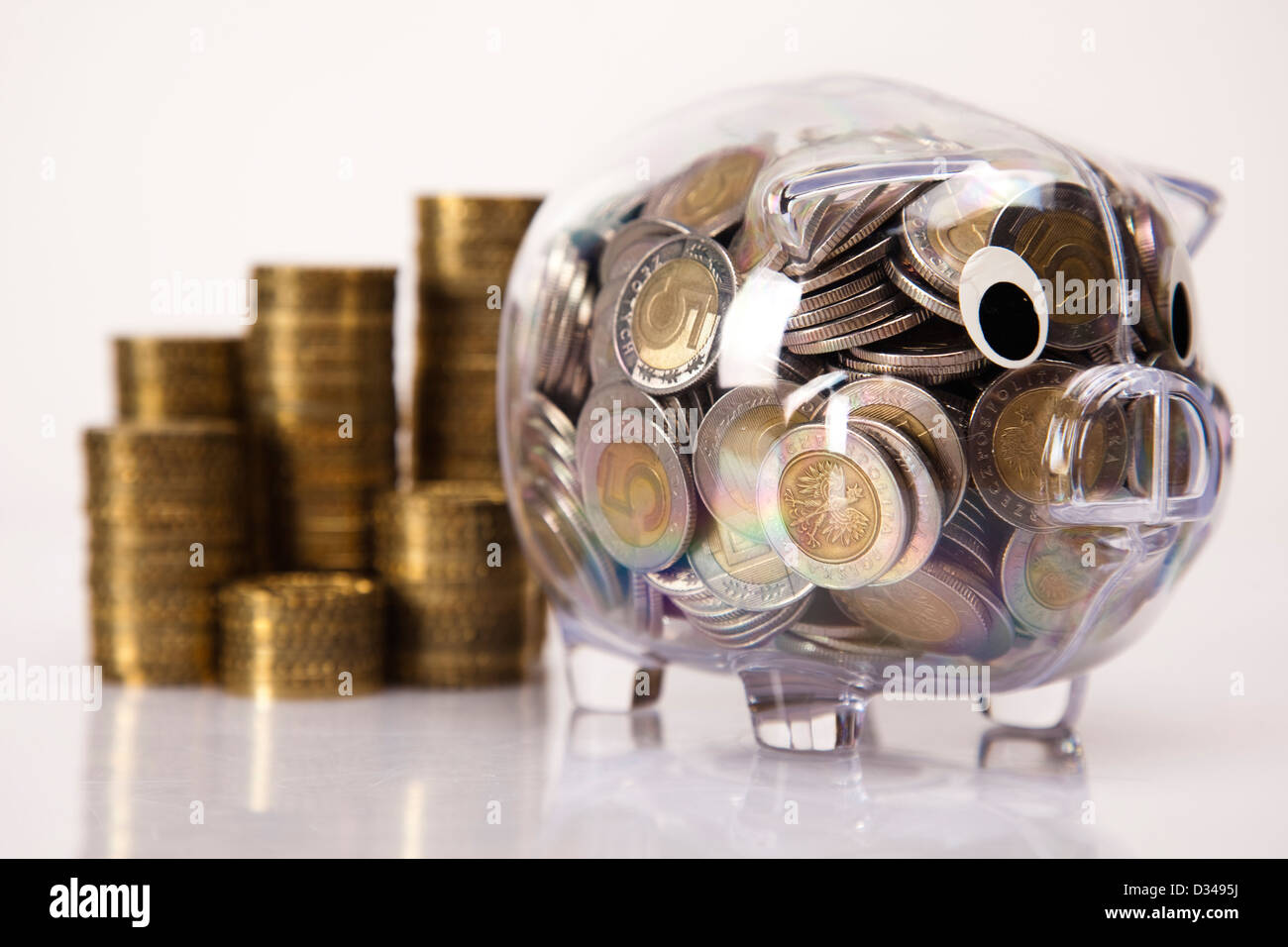 Pig bank and money coin Stock Photo - Alamy