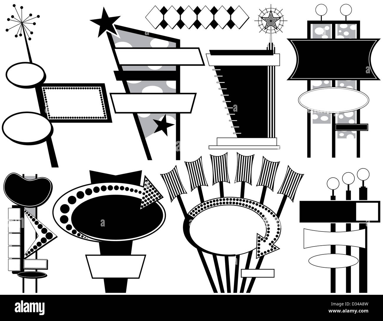 Nine Black and White Retro Advertising Signs Stock Photo - Alamy