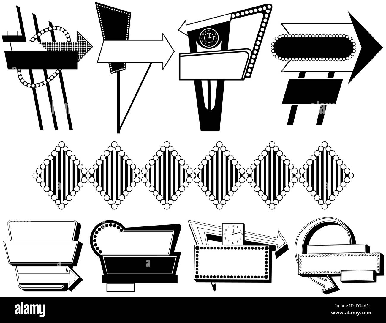 Nine Black and White Retro Advertising Signs Stock Photo - Alamy