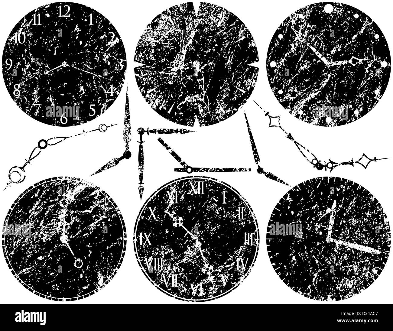Six Grungy Clock Faces and Hands Stock Photo - Alamy