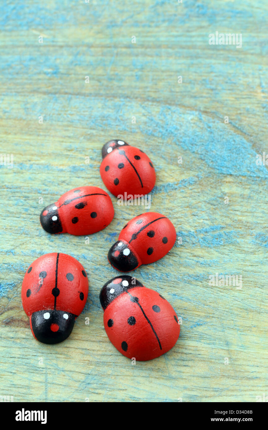 wooden ladybugs symbol of spring Stock Photo - Alamy