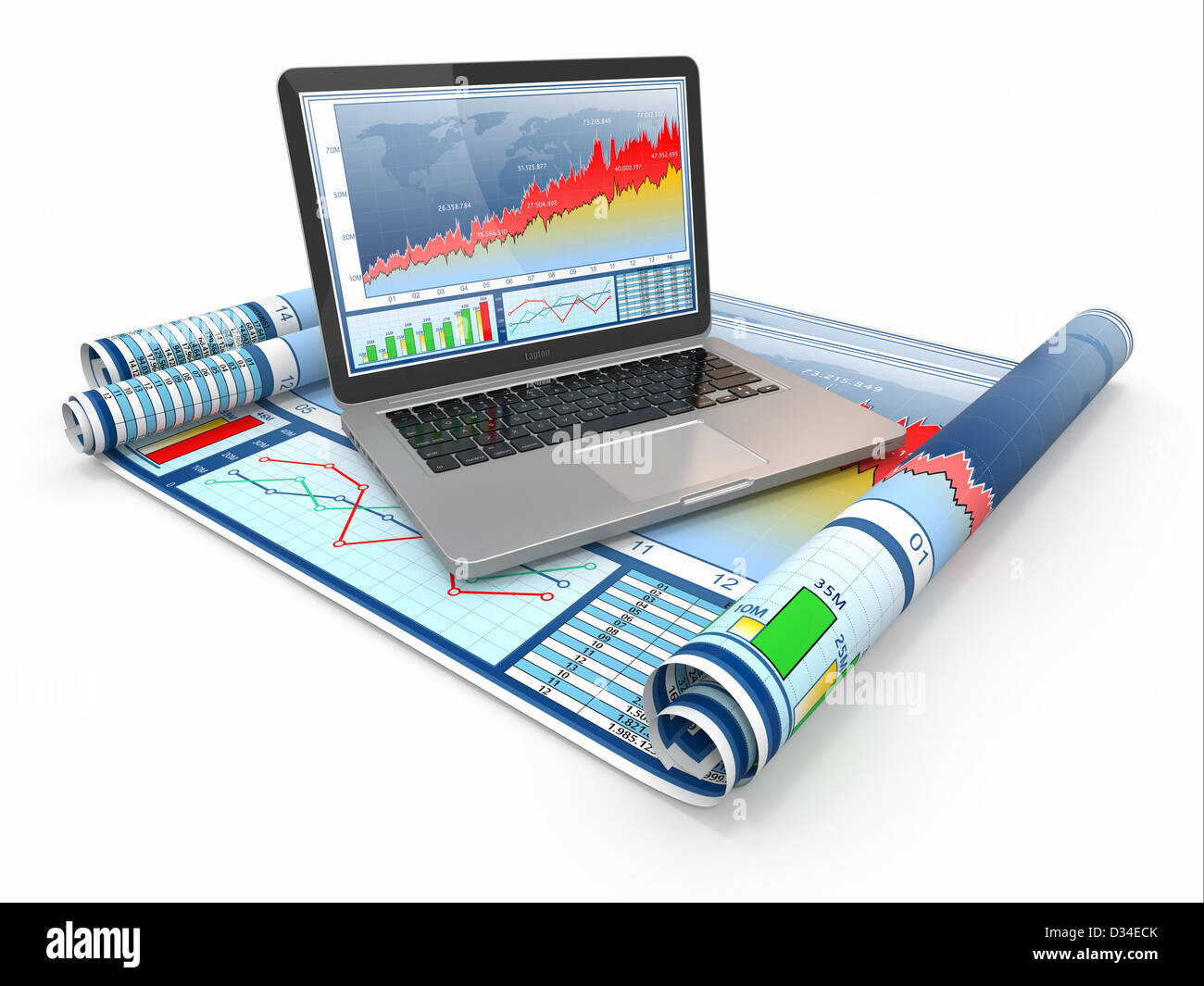 Business analyze. Laptop, graph and diagram. 3d Stock Photo - Alamy