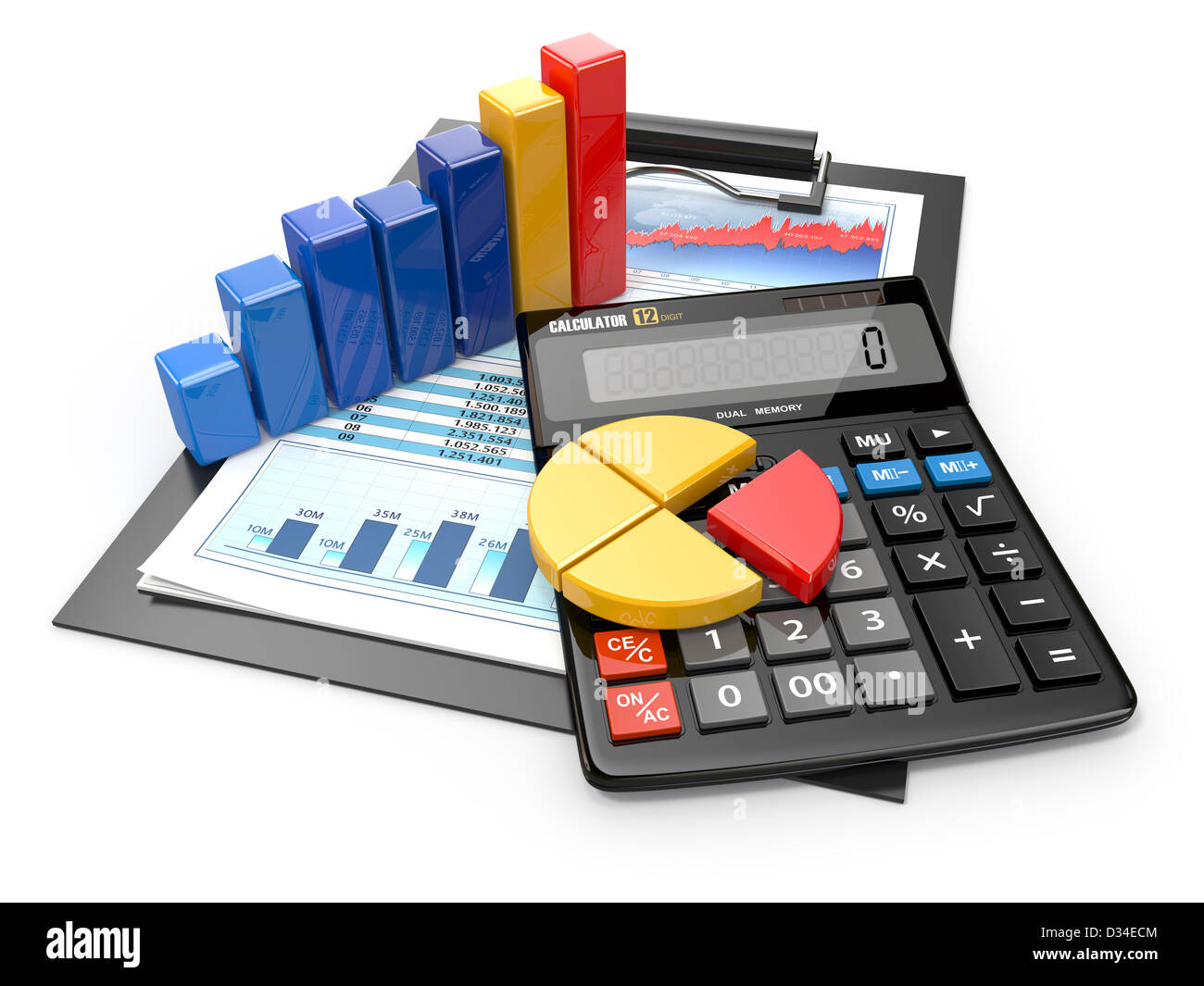 Business analytics. Calculator, financial reports and graphics Stock ...