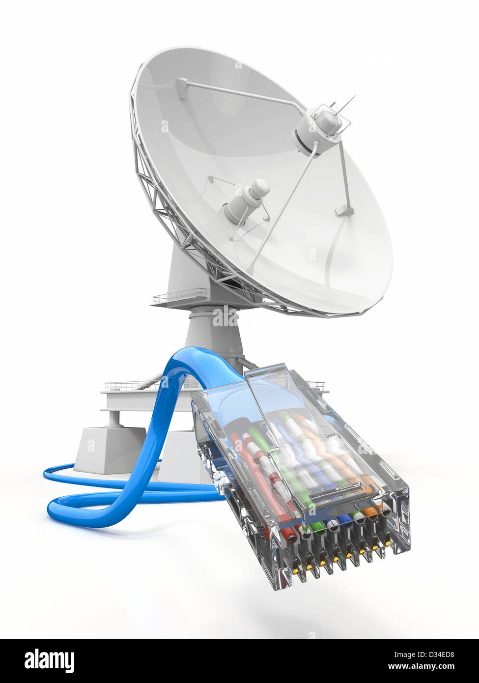 Communiation. Satellite dish with cable on white bacground. 3d Stock ...