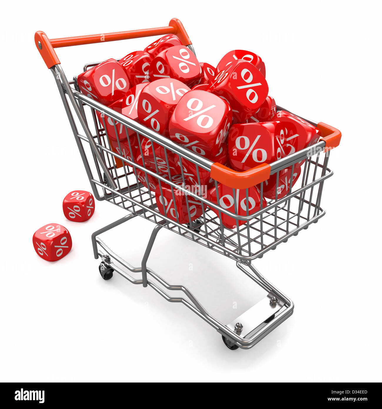 Discounts. Shopping cart and cubes with percent. 3d Stock Photo - Alamy