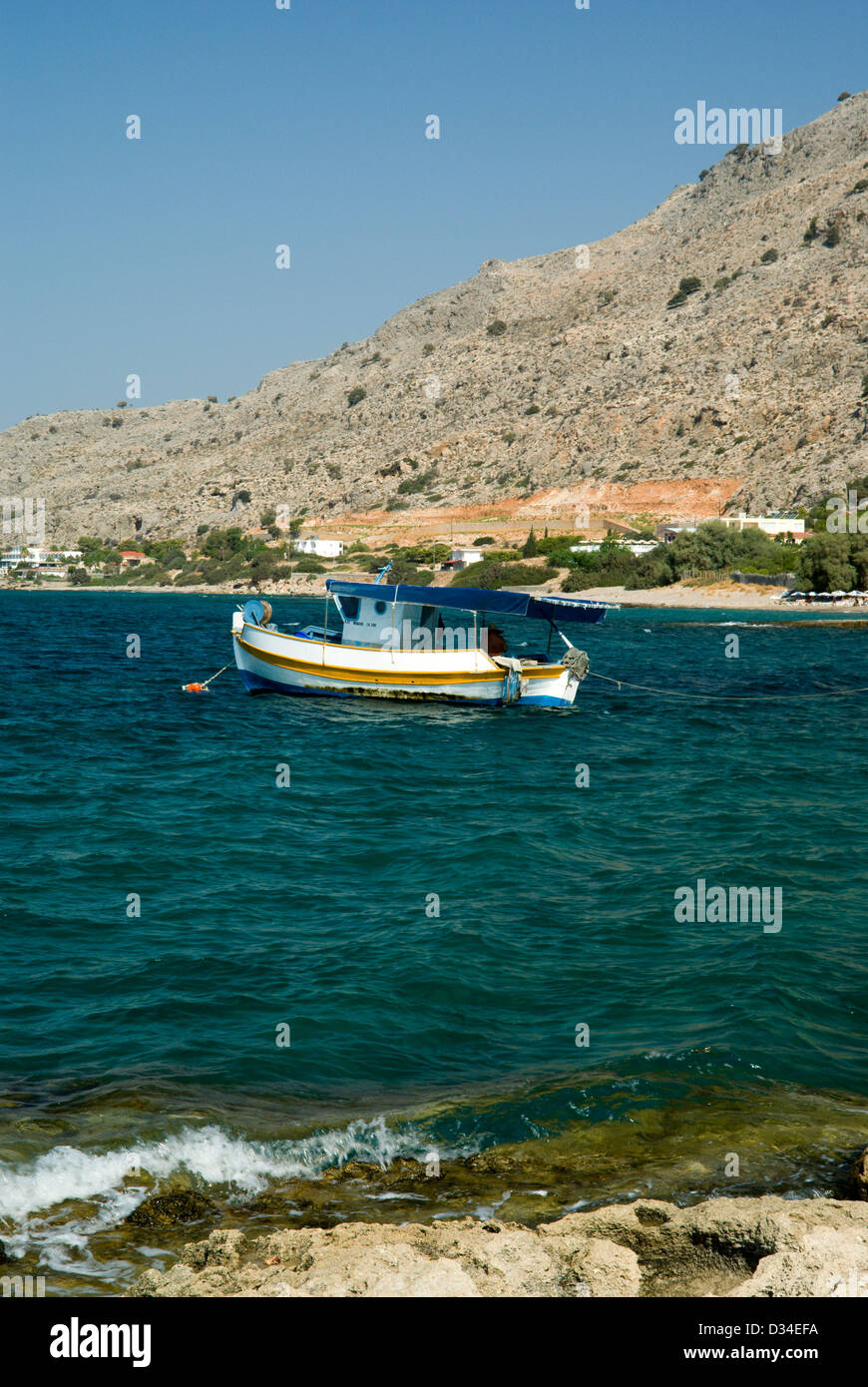 Boats and mountains, Pefkos, Lindos, Rhodes, Dodecanese islands, Greece ...