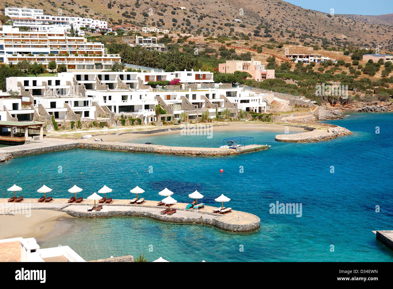 Beach at the modern luxury hotel, Crete, Greece Stock Photo - Alamy