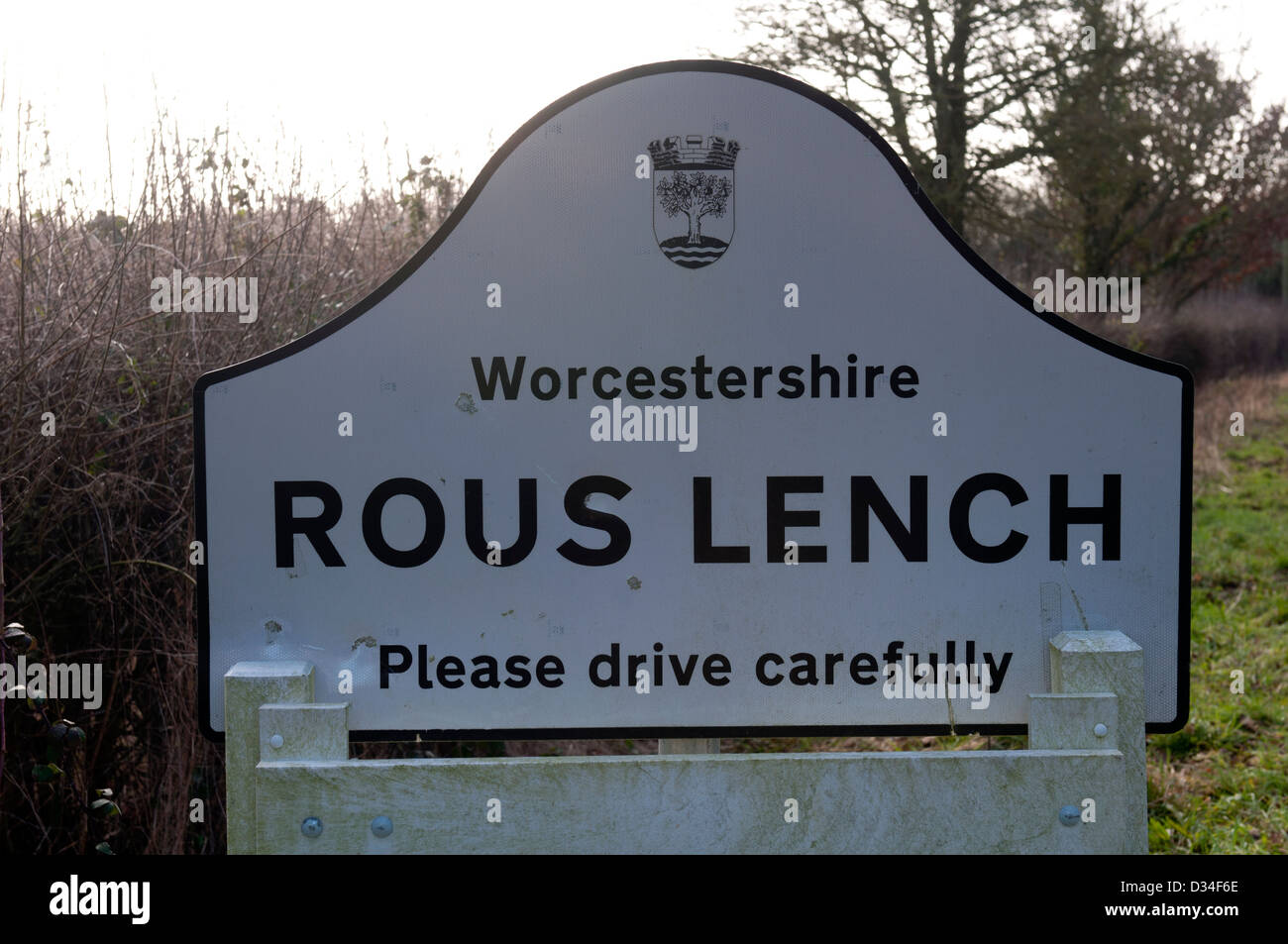 Rous Lench village sign, Worcestershire, England, UK Stock Photo - Alamy