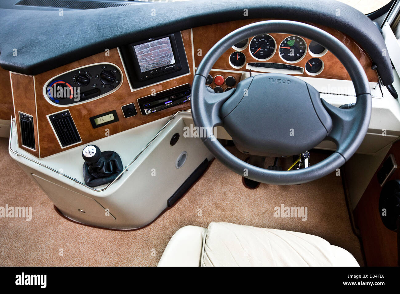 Drivers seat, steering wheel and dashboard in a Concorde luxury ...