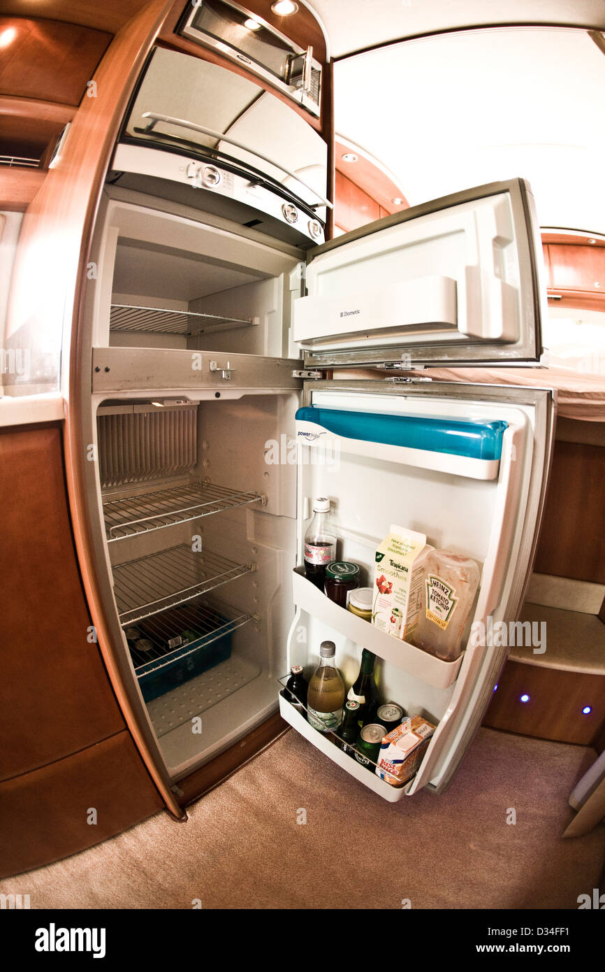 Fridge and icebox in the Concorde luxury motorhome Stock Photo - Alamy