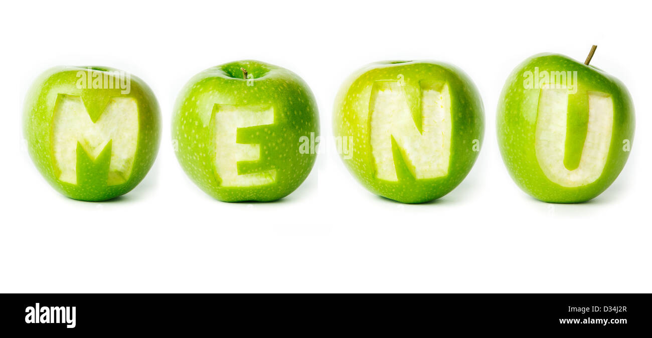 Word "menu" made of green apples on white background. Part of the set ...