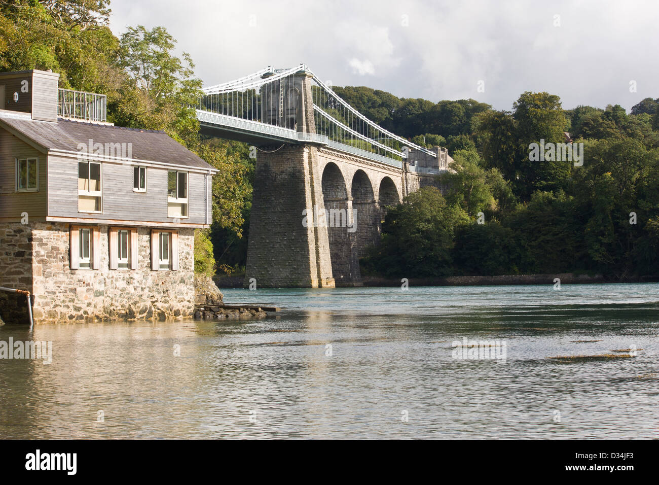 View of Menai Suspension Bridge, Anglesey, North Wales Stock Photo - Alamy