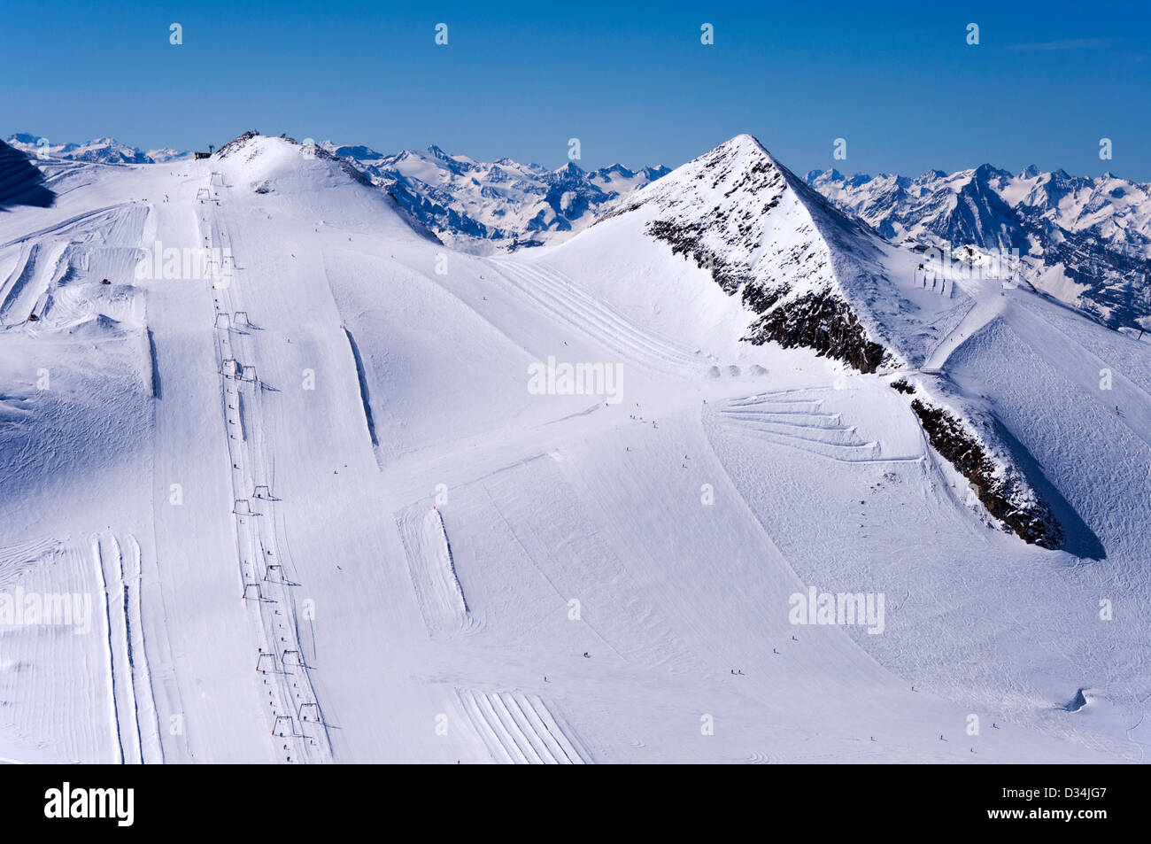 Skiers Ski Lifts Runs And Pistes On Hintertux Glacier In Zillertal