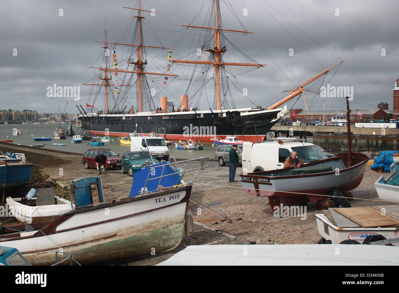 HMS warrior moored in Portsmouth harbor, the English navy's Victorian ...