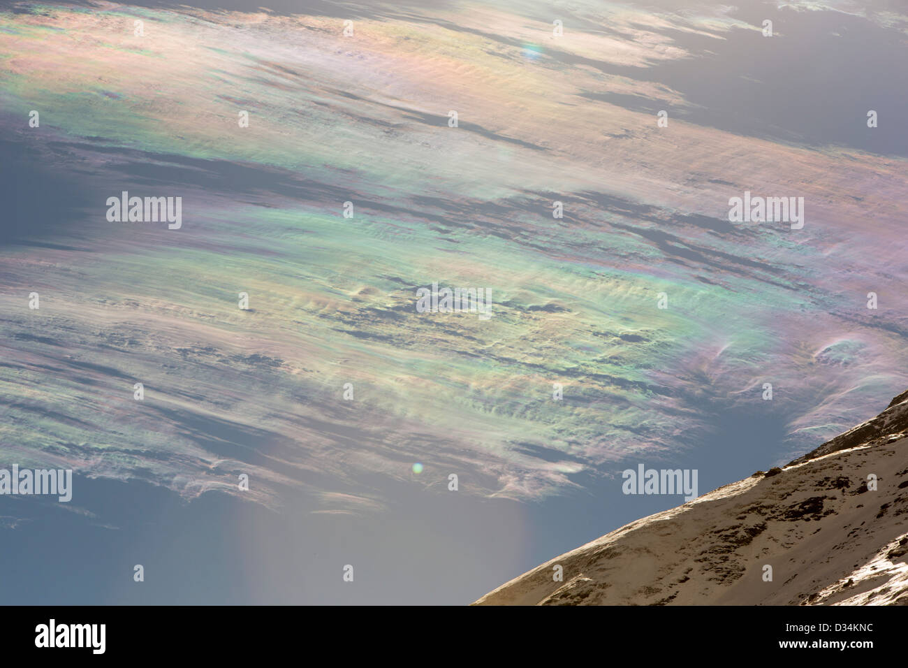 Jet stream winds over the Annapurna Himalayas in Nepal, with rainbow ...