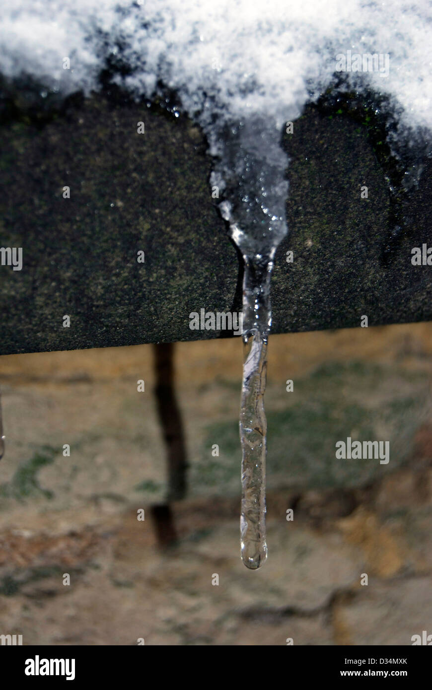 Long icicle hanging down on wall Stock Photo - Alamy