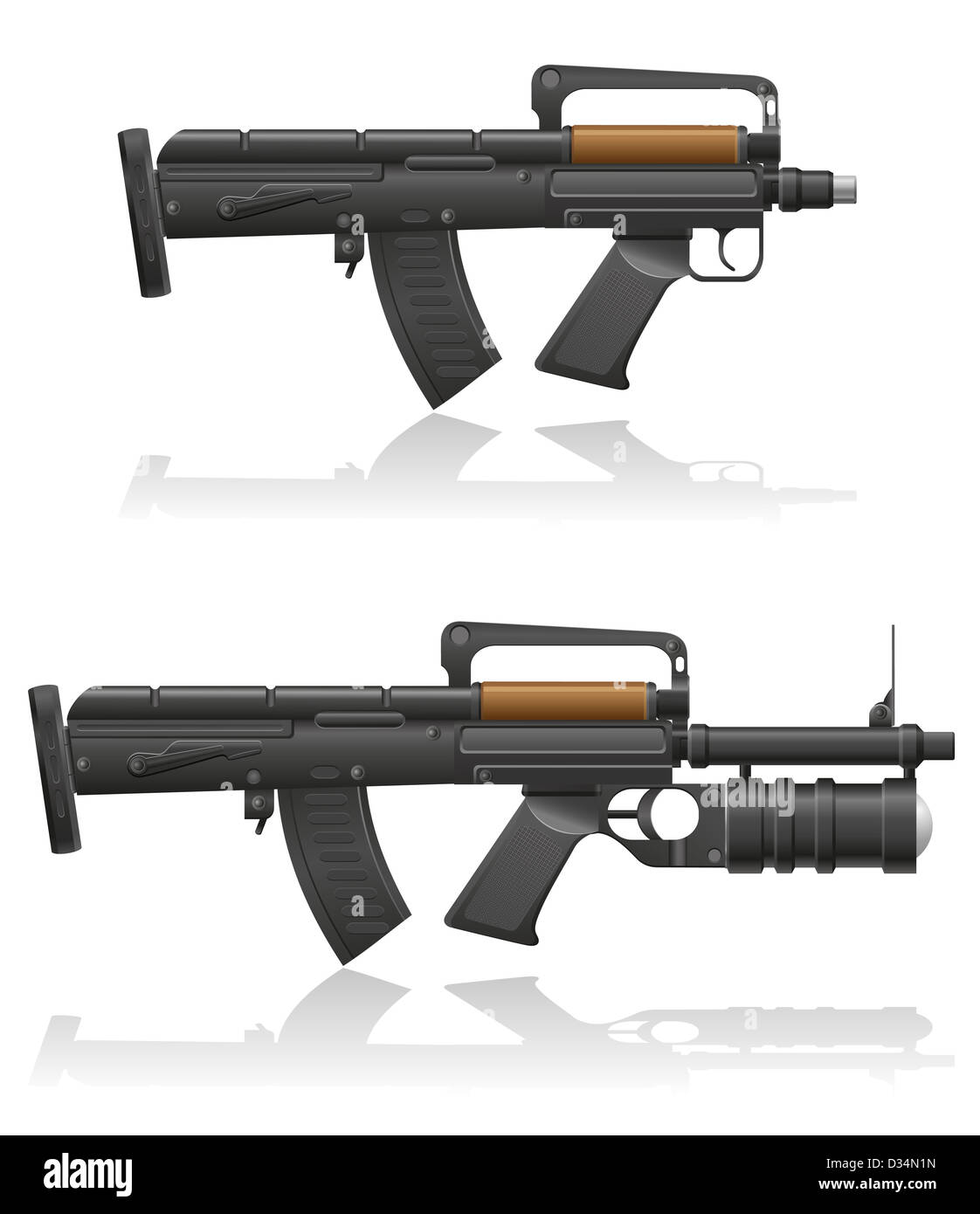machine gun with a short barrel and grenade launcher illustration ...