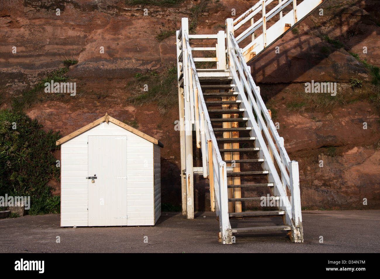 Beach Hut and Steps, Sidmouth, Devon, UK Stock Photo - Alamy