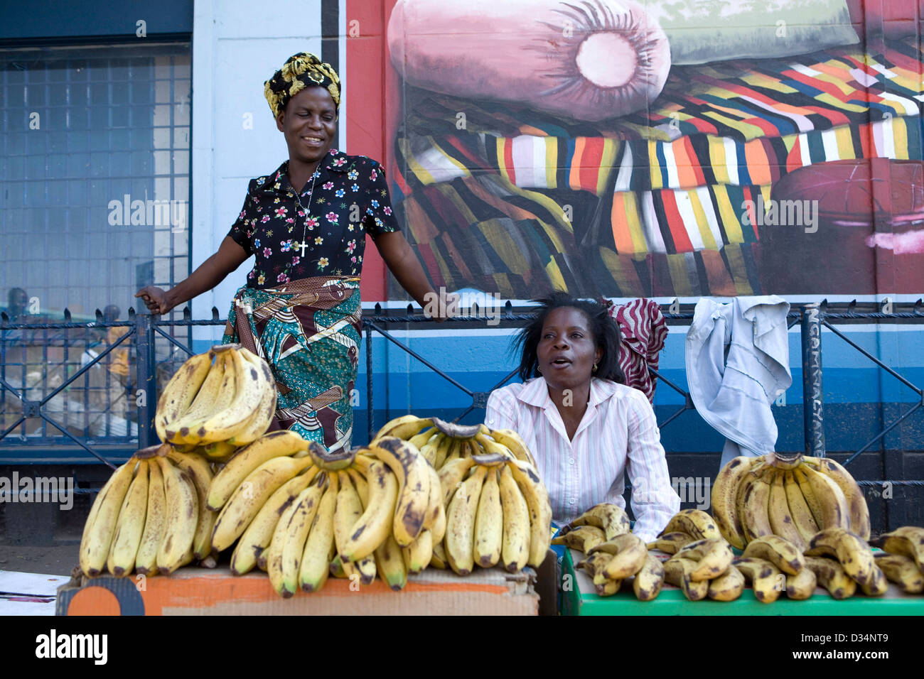 Two street vendors in Lusaka City Market selling bananas Stock Photo ...