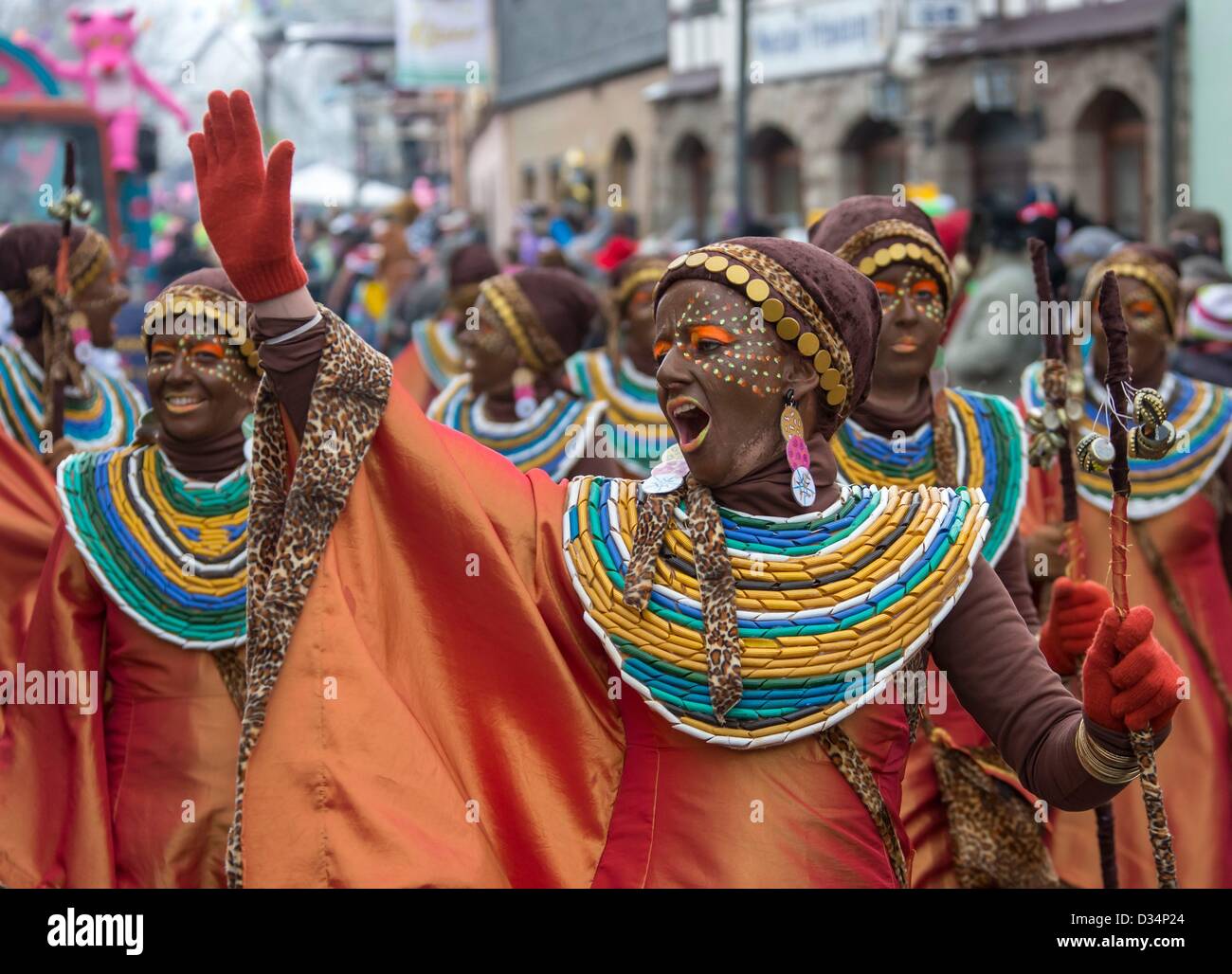 Carnival revelers party at the street carnival in the traditional ...
