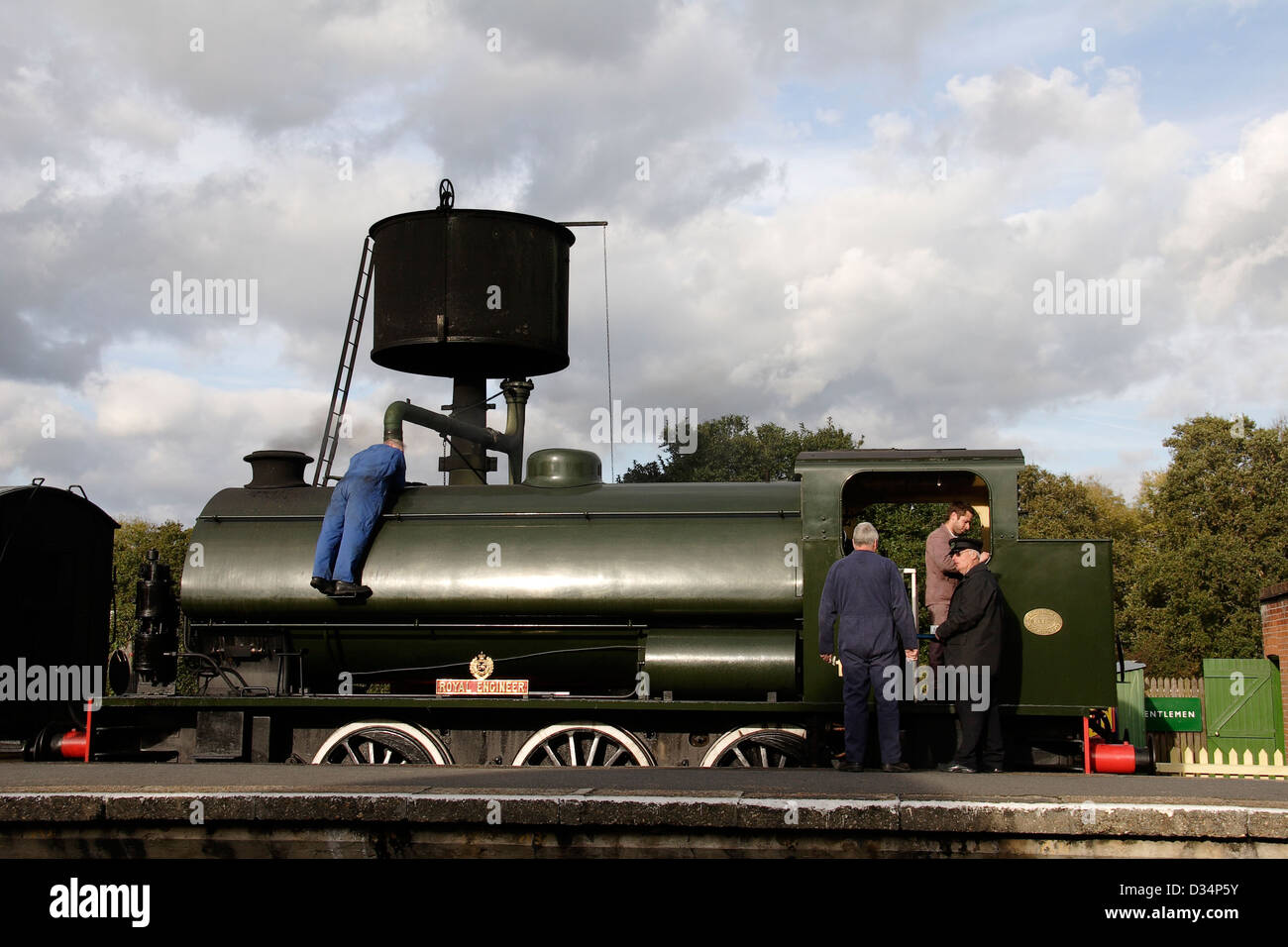 Preserved steam engine "Royal Engineer" topping up with water Isle of ...
